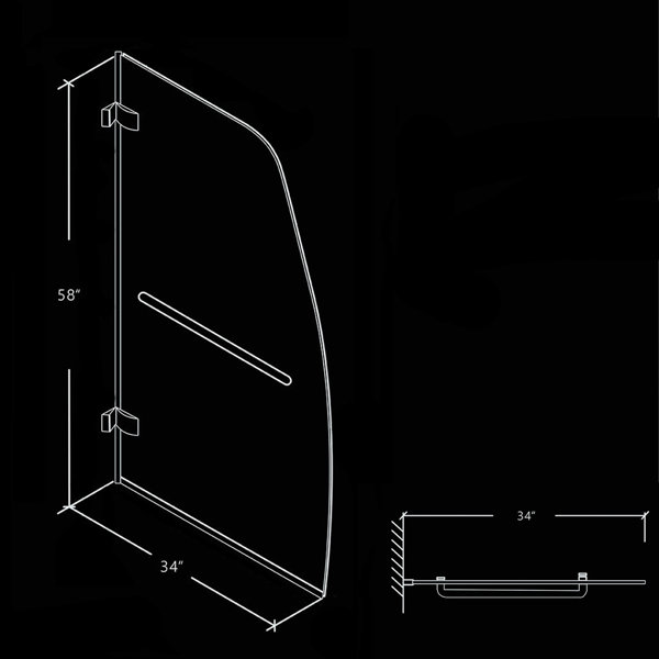 Yijieya 34"W x 58"H Frameless Shower Door,Hinged Pivot Tub with 5/16" Clear Tempered Glass | Wayfair